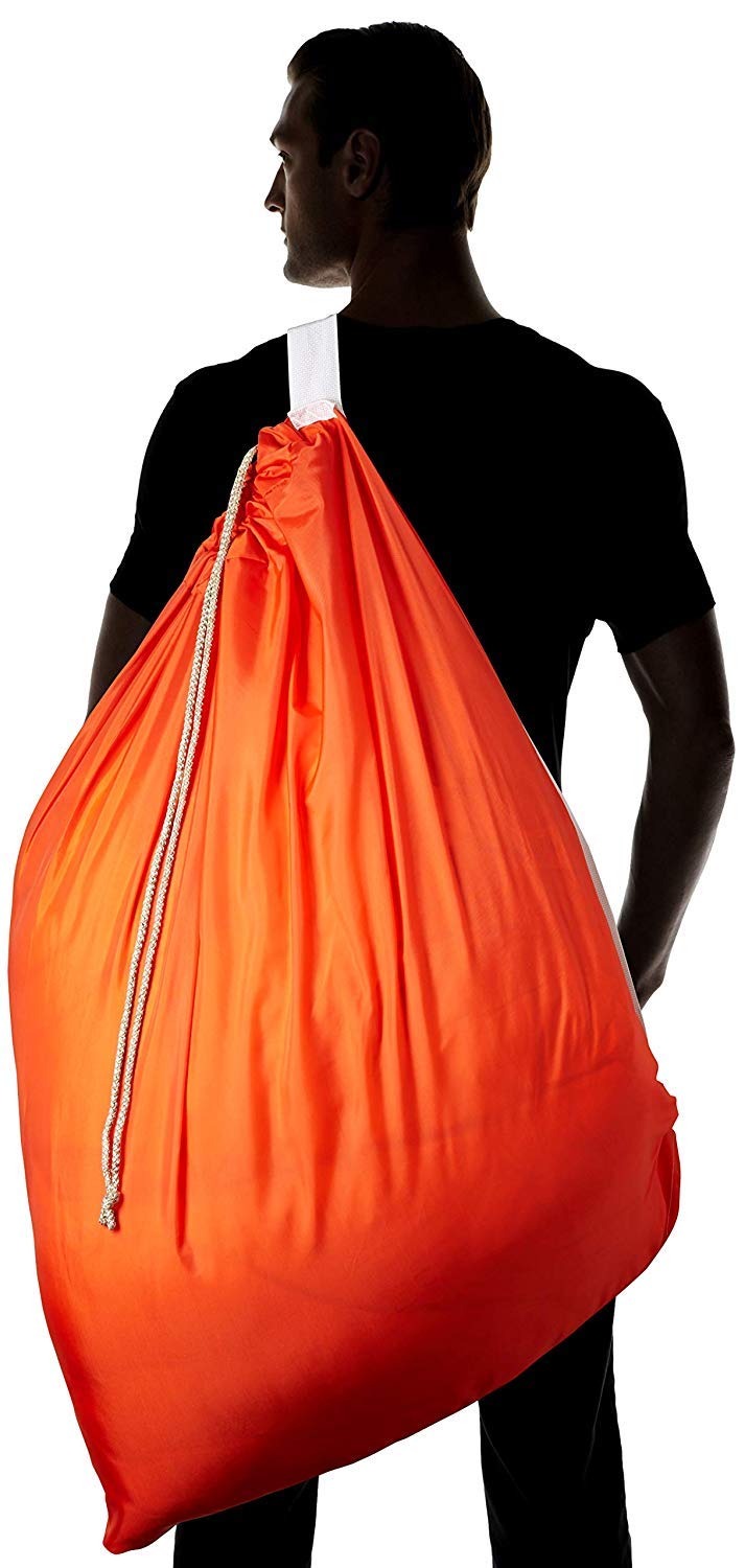 2 Pack - Nylon Travel Laundry Bags with Shoulder Strap, Machine Washable Dirty Clothes Organizer, size: 30" x 40" Easy fit a Laundry Hamper or Basket, Made in USA (ORANGE)