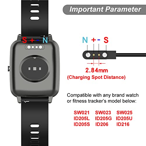 2-Pack Charger for YAMAY SW021 Willful SW023 SW025 Letsfit ID205L Letscom ID205G ID205S ID206 ID205U ID216 Umidigi Uwatch 3S 3 2 2S Urun Smart Watch Magnetic USB Charging Cable [3.3ft/100cm] (2)