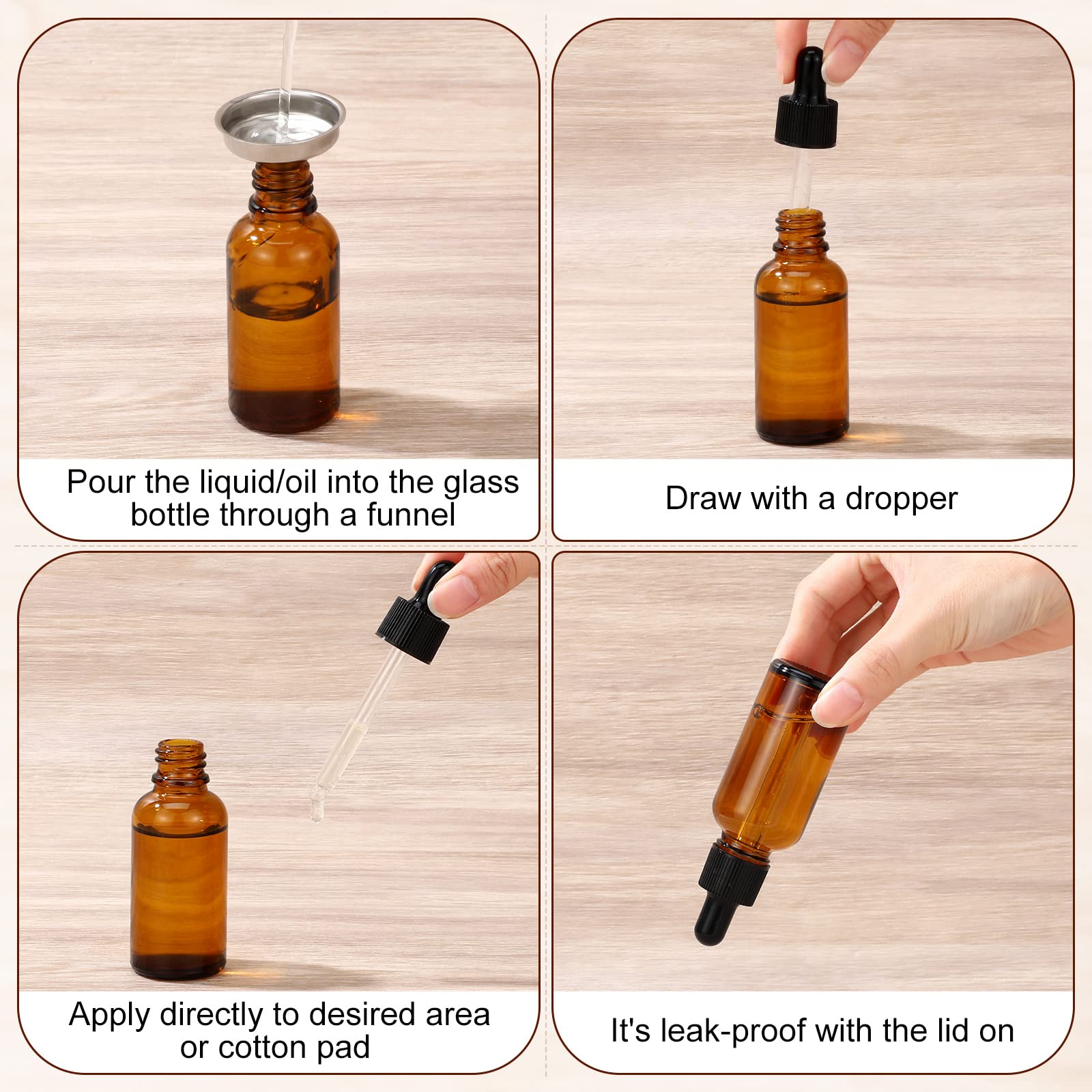160 Pack 1oz Glass Dropper Bottle 30ml Glass Bottles with Droppers, 16 Funnels and 2 Long Droppers, Eye Dropper Bottles Bulk Leak Proof Tincture Bottle for Essential Lab Chemicals (Amber, Black)