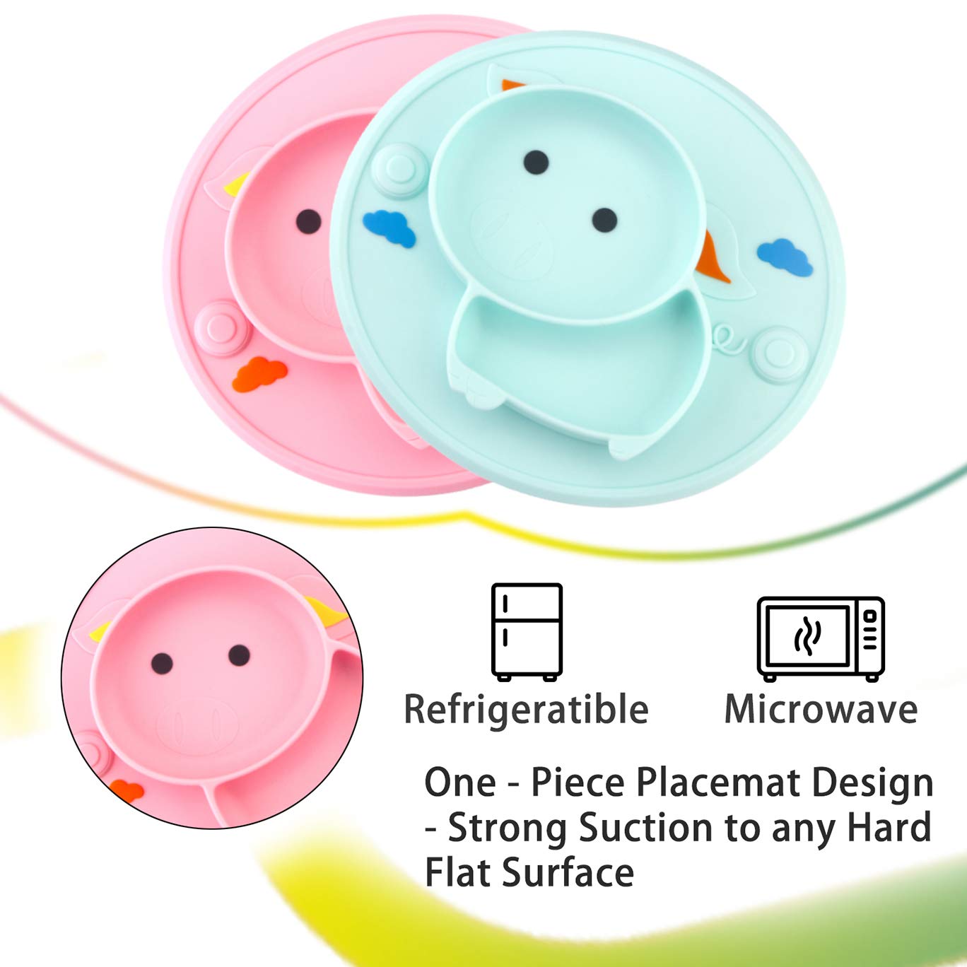 Baby Silicone Plate, Toddler Suction Plates Mini Plate Placemat for Kids and Infants Self Feeding, Microwave & Dishwasher Safe