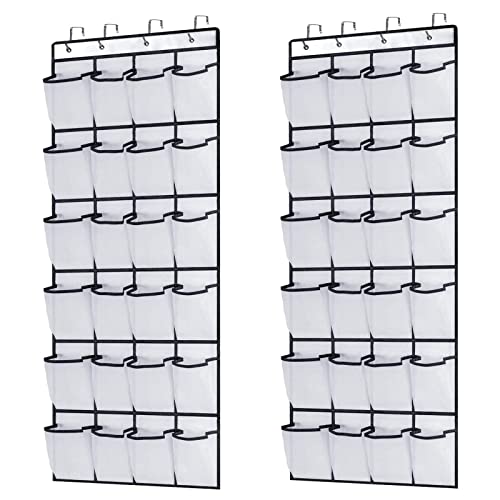 2 Pack Over The Door Shoe Organizer, Door Hanging Shoe Holder Rack Organizer Shoe Storage 24 Durable Mesh Pockets Works Well for Men and Women Kids Door Shoe Holder Rack, Closet Bedroom Bathroom