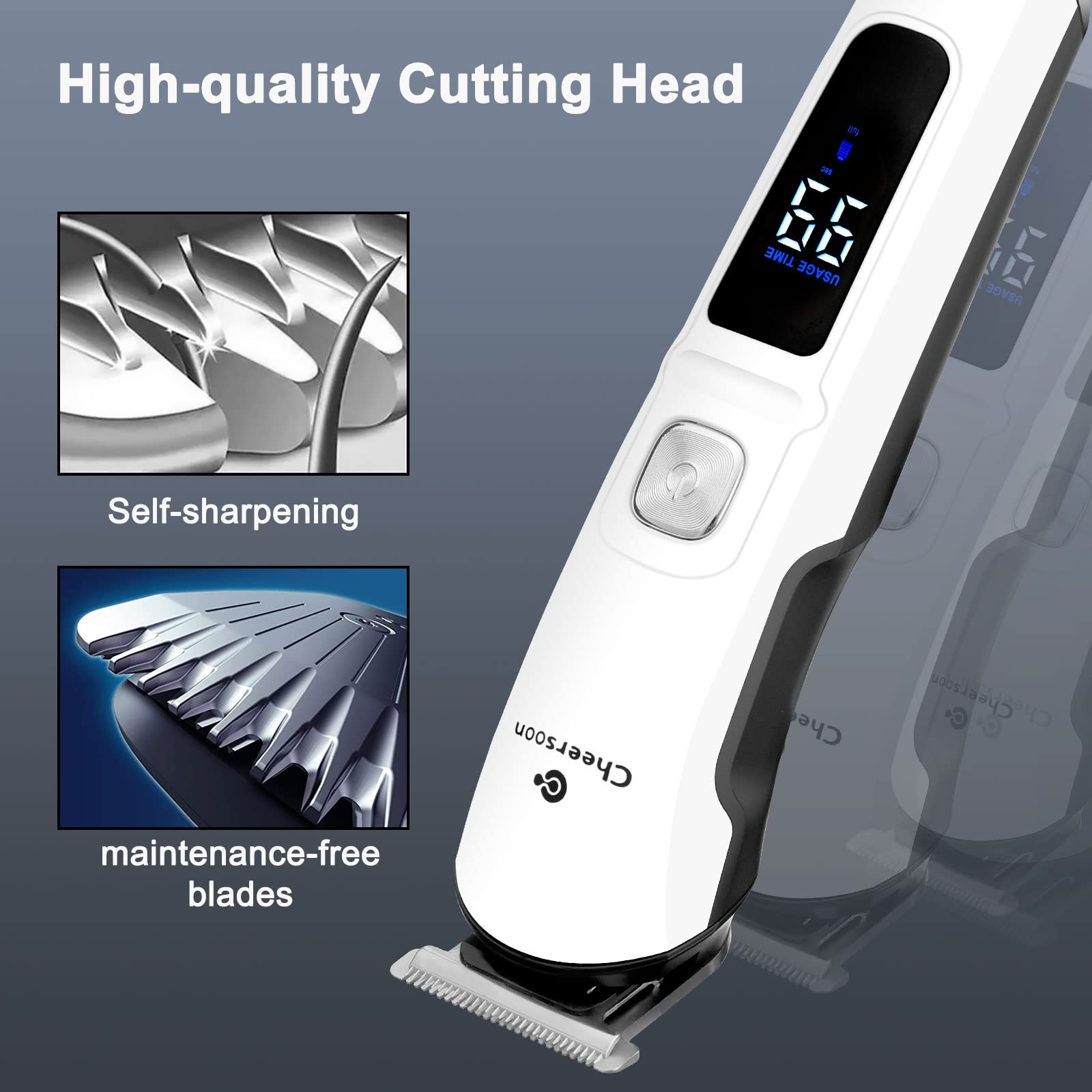 Beard Trimmer for Men, Nose Hair & Ear Trimmer, Cheersoon Electric Cordless Hair Clippers for Men, LED Display, IPX7 Waterproof Mens Grooming Kit