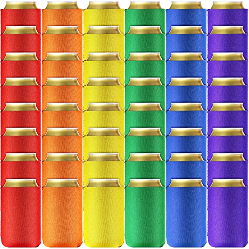 60 Packs Blank Can Cooler Sleeves Soda Can Covers Neoprene Can Sleeve Drink Insulator Sleeve Collapsible Can Coolers for Parties, Events or Weddings (Multicolor)