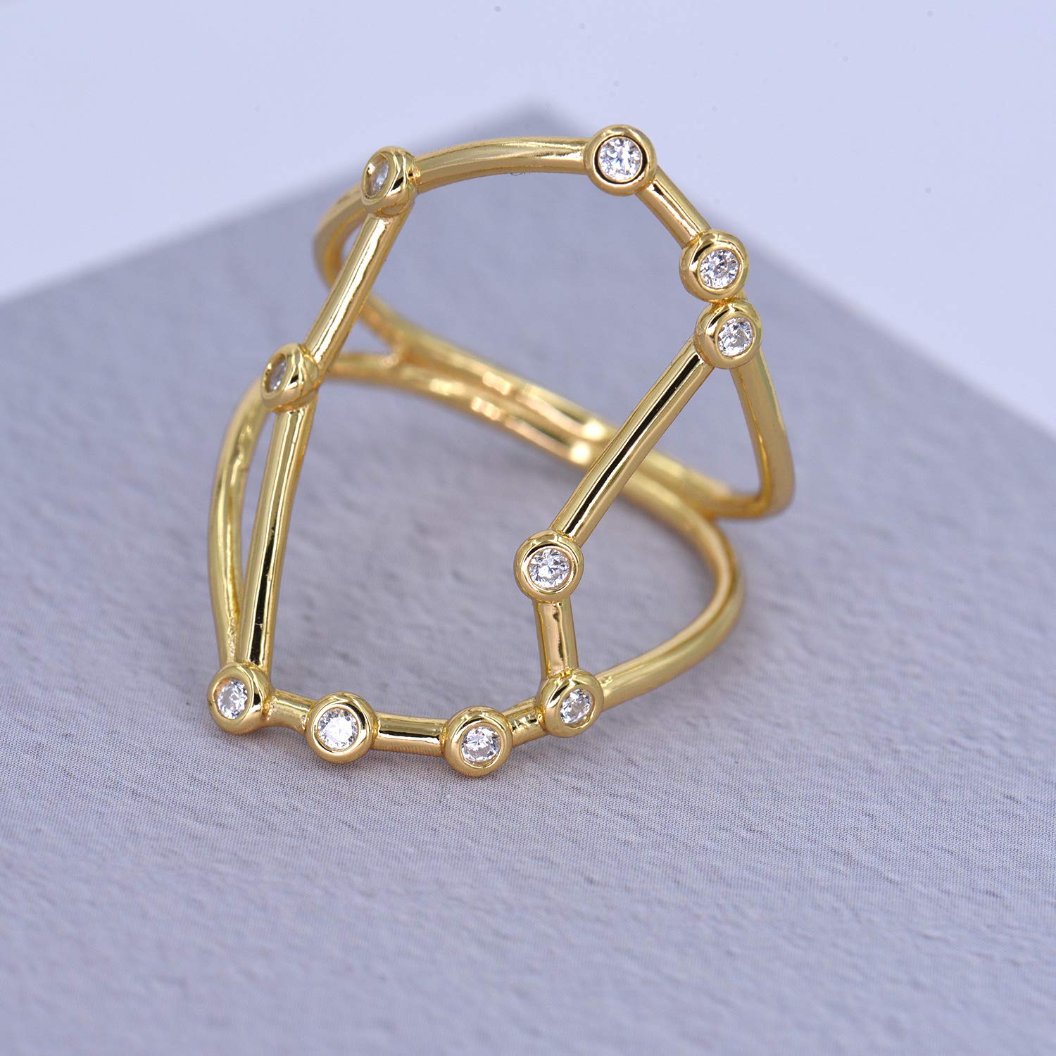 18K Gold Plated Sterling Silver Bezel Set Constellation Zodiac Rings - Gemini (May 21 - Jun 20)