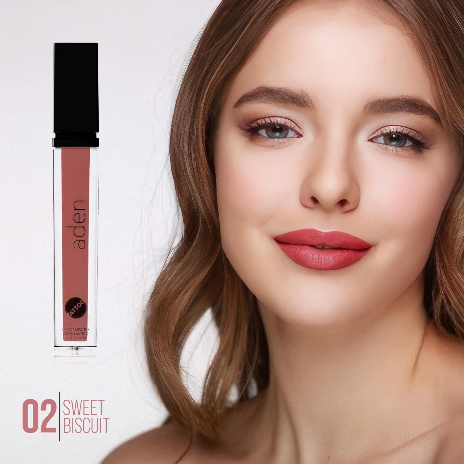 aden Tattoo Matte Lipstick - 7ML - Highly Pigmented - Provides Non-Shinny, Non Smudging and Velvety Finish β Water Proof Made in Italy (02 Sweet Biscuit)