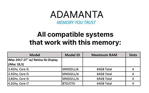 Adamanta 64GB (4x16GB) Memory Upgrade Compatible for 2017 Apple iMac 27" Retina 5K Display DDR4 2400MHz PC4-19200 SODIMM 2Rx8 CL17 1.2v Dual Rank RAM DRAM