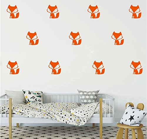 36 Set Orange Forest Fox Pattern Wall Sticker-Kids Nursery Bedroom Home Decoration Vinyl Sticker-DIY Chiildren Room Living Interior Decor Sticker
