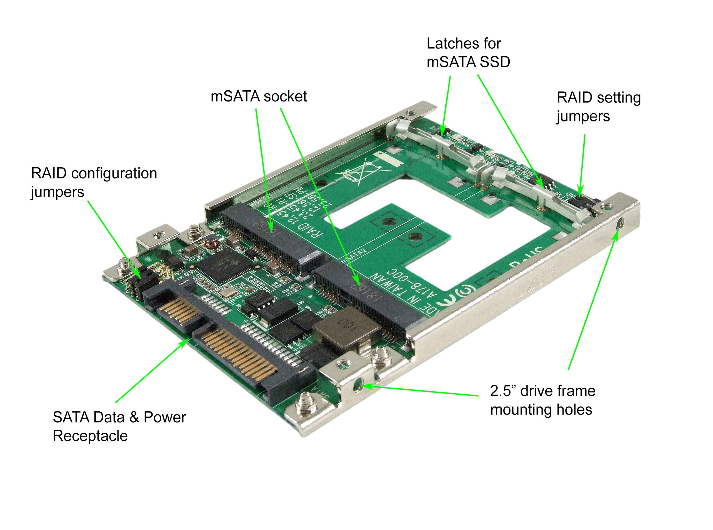 Ableconn ISAT-178R 2.5" 7mm SATA III Adapter with Aluminum Frame Bracket for Dual mSATA SSD with Hardware RAID
