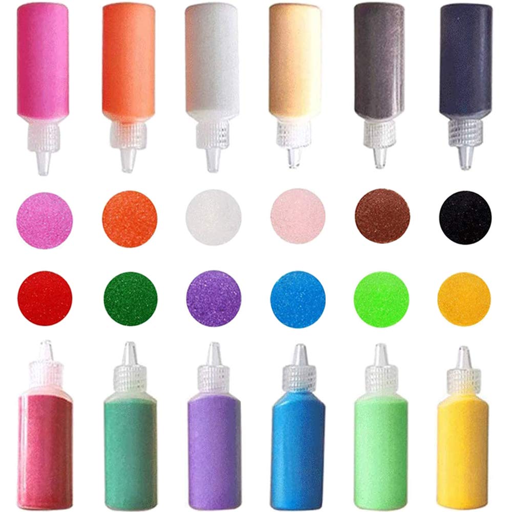 12 PCS Art Sand,1.25oz Bottles DIY Arts and Crafts Kit,Scenic Sand for Kids' Arts & Crafts,Terrarium Sand Play DIY Drawing Sandbox Wedding Sand for Decorations and Crafty Collection Sand Bottles