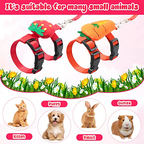 2 Pack Adjustable Rabbit Harness and Leash Bunny Harness Leash Set Harness Leash for Rabbit Kitten Puppy Pig and Small Pet Animals (Carrot, Strawberry)