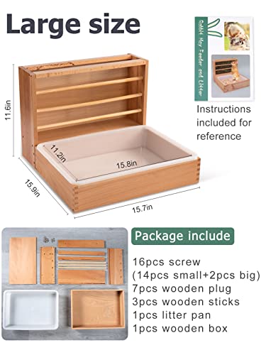 2 in 1 Large Hay Feeder with Litter Box, Safe Wooden Bunny Feeder Manger, Hay Holder Rack Toilet for Rabbit Guinea Pig Hamster Small Animals Reduces Waste