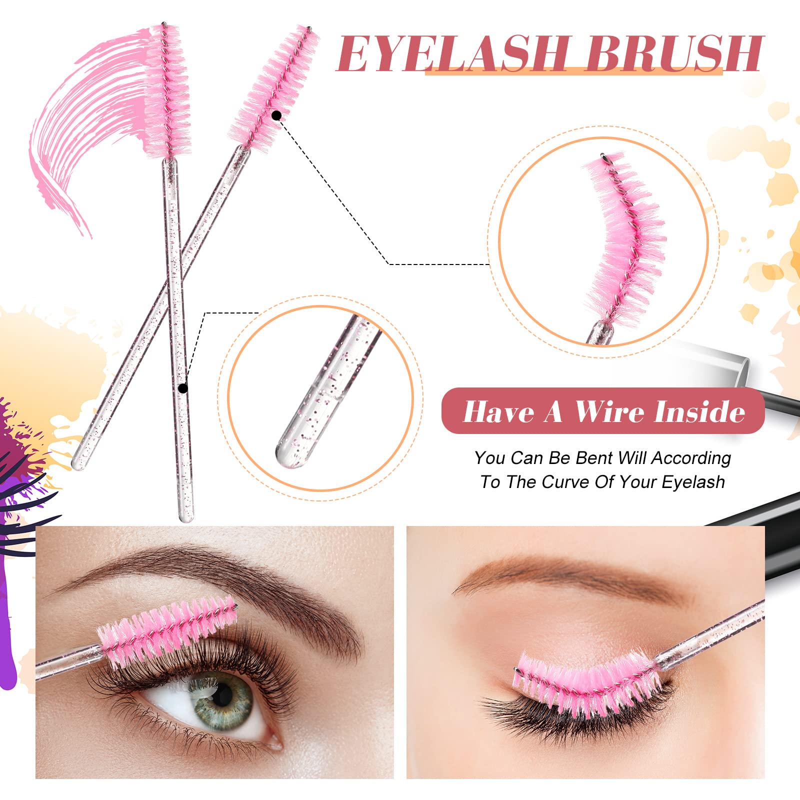 232 Pcs Lash Lift kit, 50 Lash Lift Rods Silicone Eyelash Pads 2 Eyelash Separator Tool with Separation Comb 100 Micro Swabs 50 Crystal Mascara Brushes 30 Pairs Eye Pads (Pink)