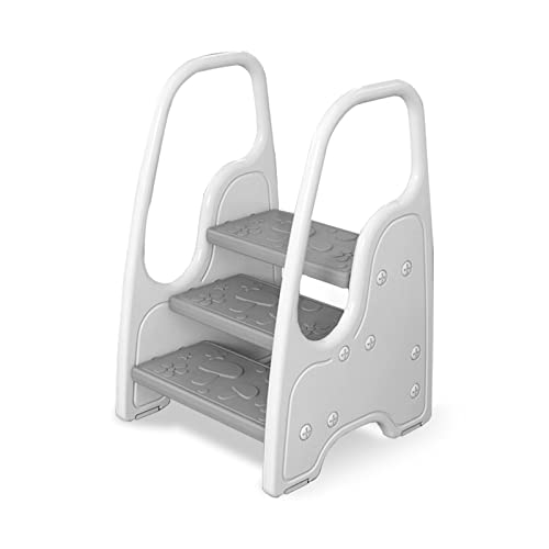 3-Step Stool with Handrails for Toddler and Kids, Standing Learning Tower for Bathroom Sink, Potty Training, Children Step Up Learning Helper with Handles and Safety Non-Slip Pads(Gray)