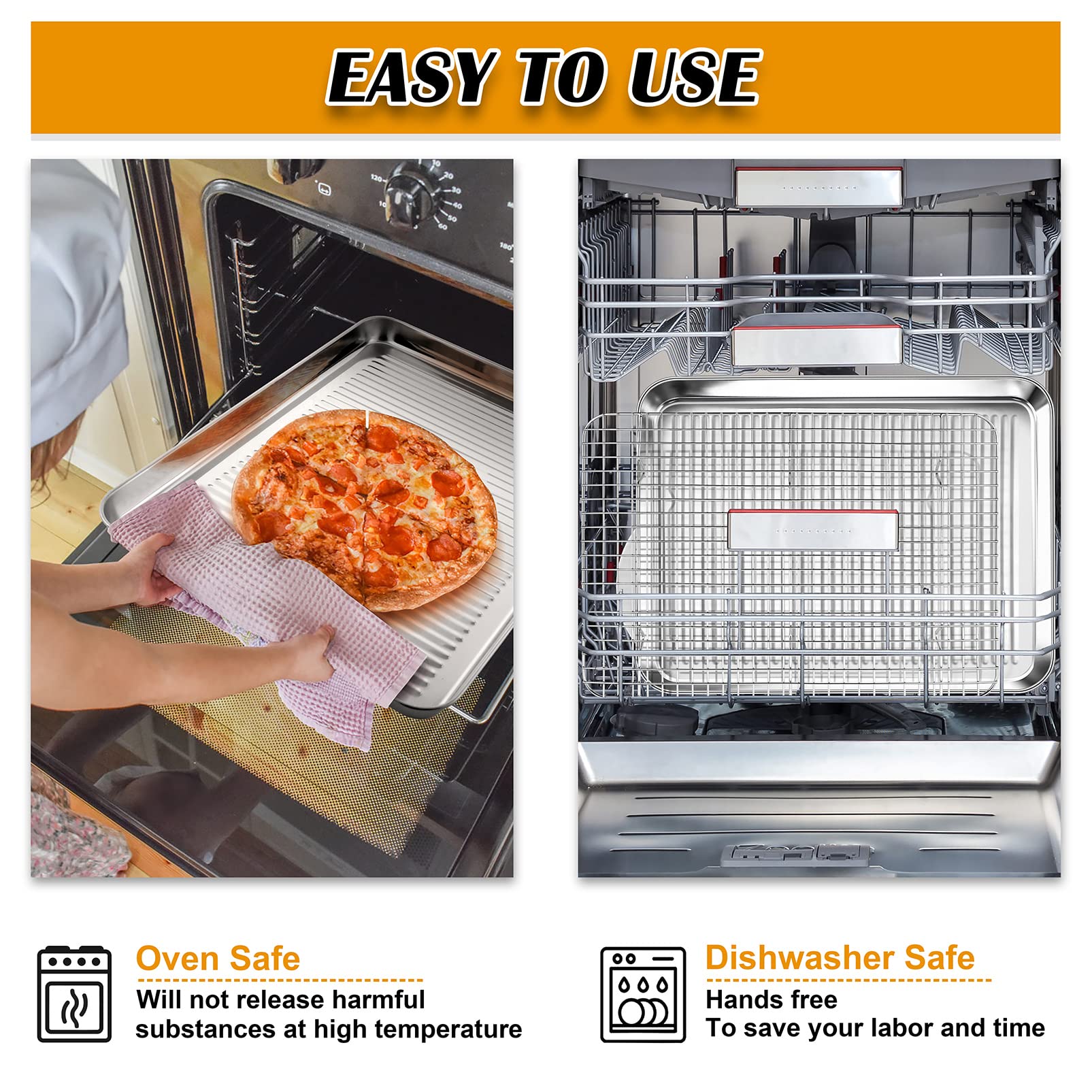 17.5 Inch Half Baking Cookie Sheet with Rack, P&P CHEF Stainless Steel Baking Pan Oven Tray and Cooling Rack for Cooking, Corrugated Bottom & Grid Rack, Healthy & Durable, 2Pcs (1 Pan +1 Rack)