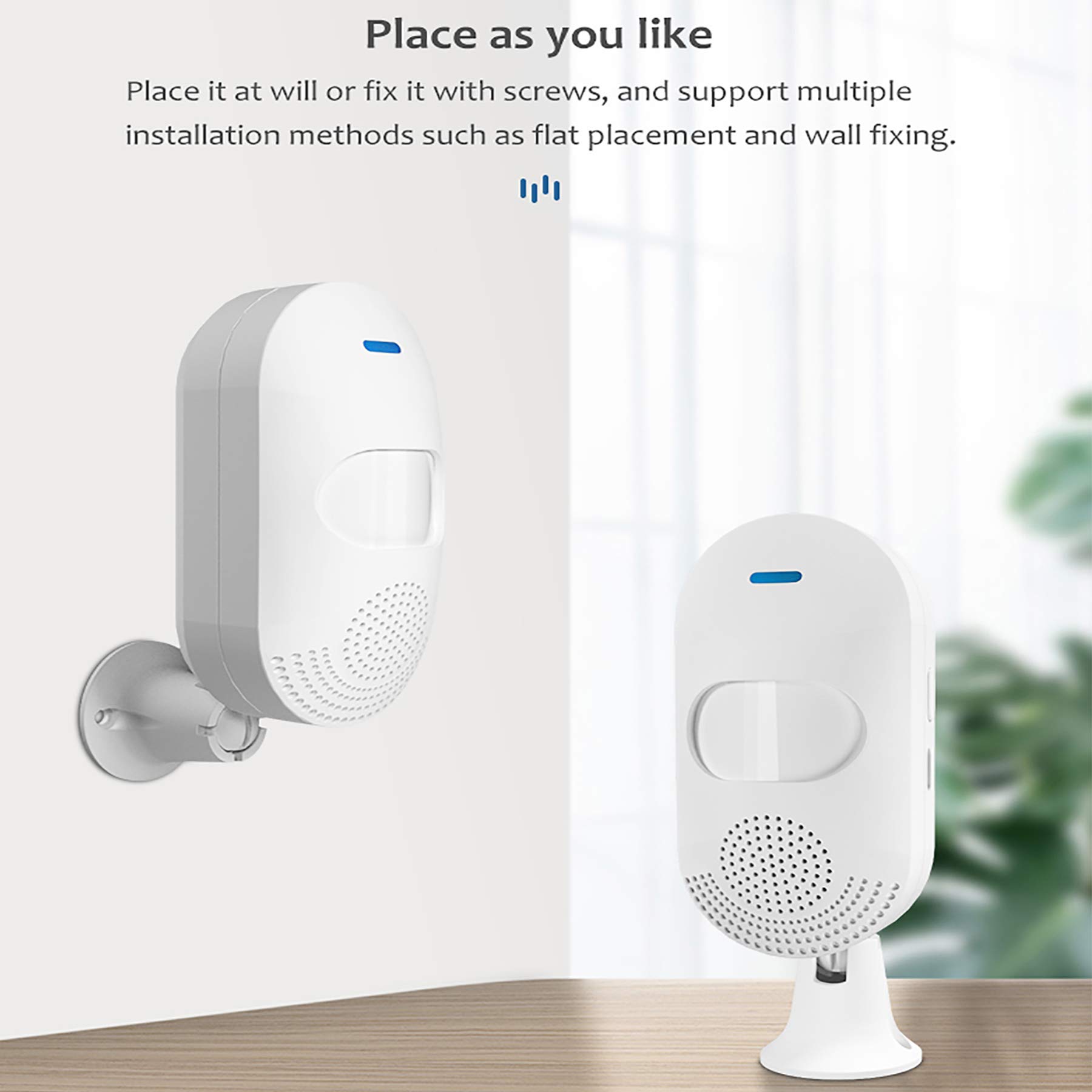 Wireless PIR Motion Sensor Alarm: WiFi Motion Detector Alarm with 100dB Siren, TUYA APP Control, Sound & Light Alarm, Infrared Alarm Detector with USB Charge, Compatible with Alexa