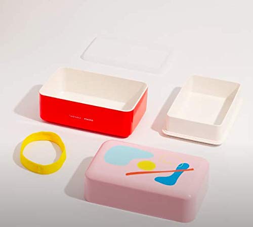 POKETO x TAKENAKA Limited Model, Pool color, Perfect for Lunch Bento Time, Made in Japan (POKETO Nibble Bento Box(Pink x Red))