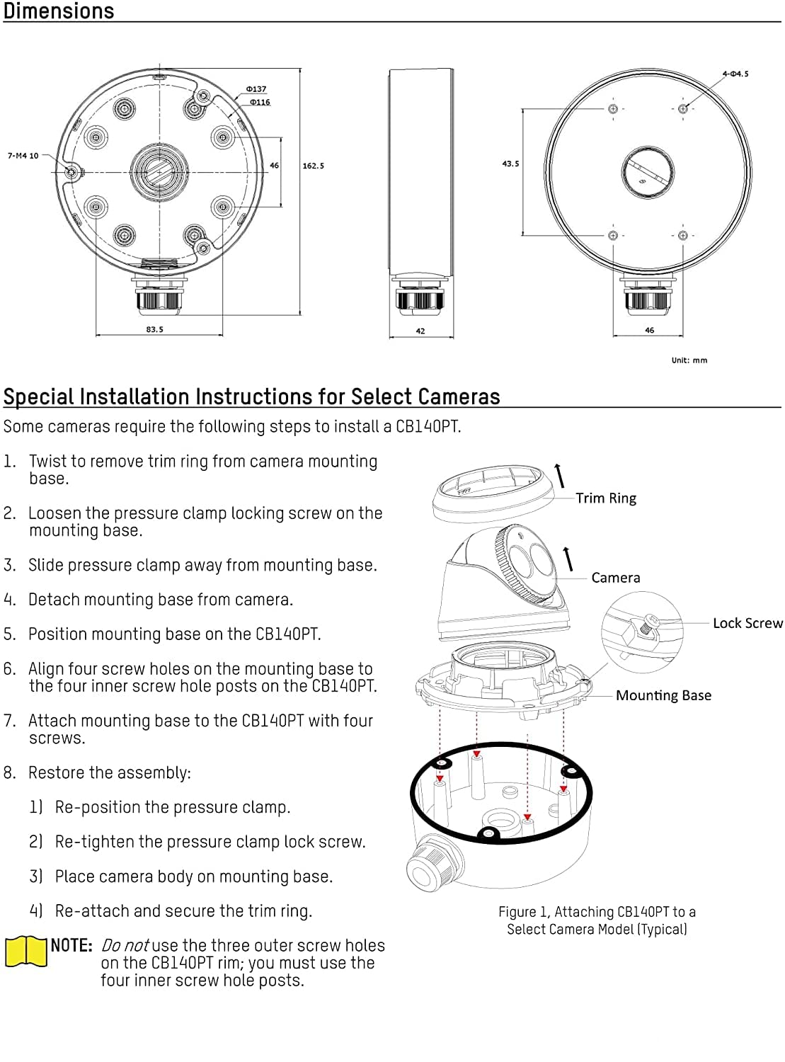 CB140PT LTB701 DS-1280ZJ-DM21 Wall Mount Bracket for DS-2CD2358G1-I, DS-2CD2347G1-LU, DS-2CD2347G2-LU and DS-2CD2387G2-LU