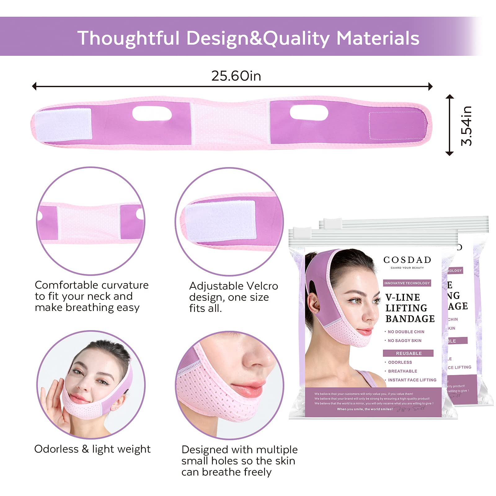 COSDAD Reusable Double Chin Reducer Chin Strap Face Slimming Strap Face Slimmer Shaper for Women,Breathable Comfortable V Line Lifting Mask,Innovative Lifting Technology,One Fits All,Purple