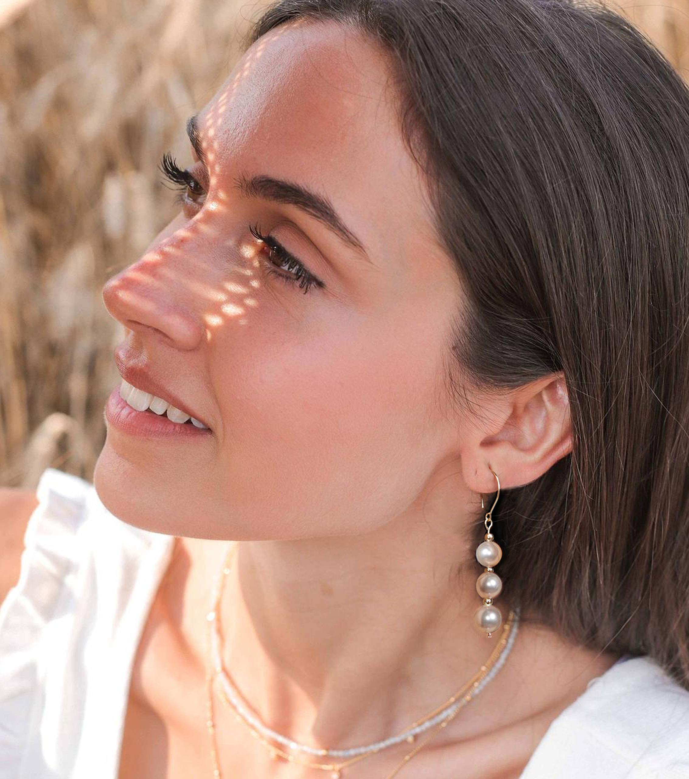 14K Gold Plated Round Bead Ball Drop Earrings for Women Minimal Lightweight Long Dangling Dangle Hoop Wedding Earrings for Brides Bridesmaid Prom Anniversary