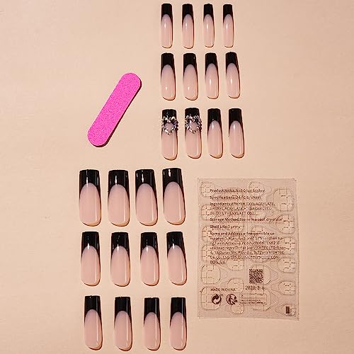 24Pcs French Tip Press on Nails Long Coffin Fake Nails with Love pattern Designs Glossy False Nails for Women Girls Artificial Acrylic Stick on Nails with Glue on Acrylic Nail Tips