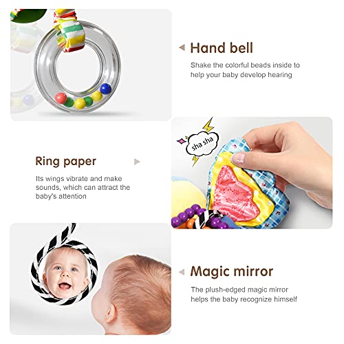 stochastic box Baby Rattle Toy with Baby Mirror,Newborn Toys 0 3 6 Months Brain Development,Great Gift for Girl&boy (Bird)