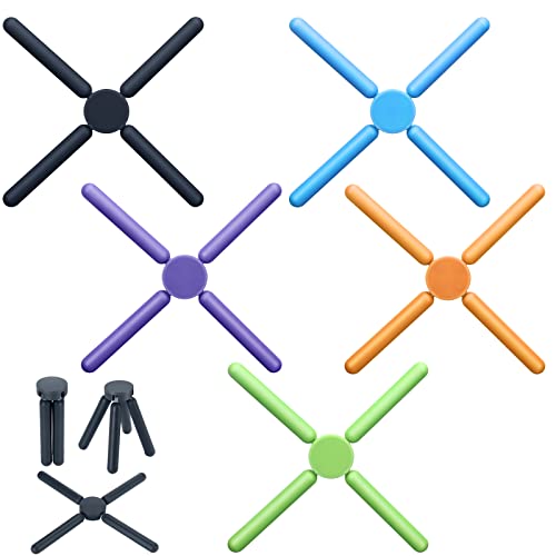 10 Pcs Non Slip Foldable Silicone Trivet Heat Resistant Insulation Pad Expanding Silicone Pot Holder Pad with Collapsible Cross Design Save Much Space, Multicolor