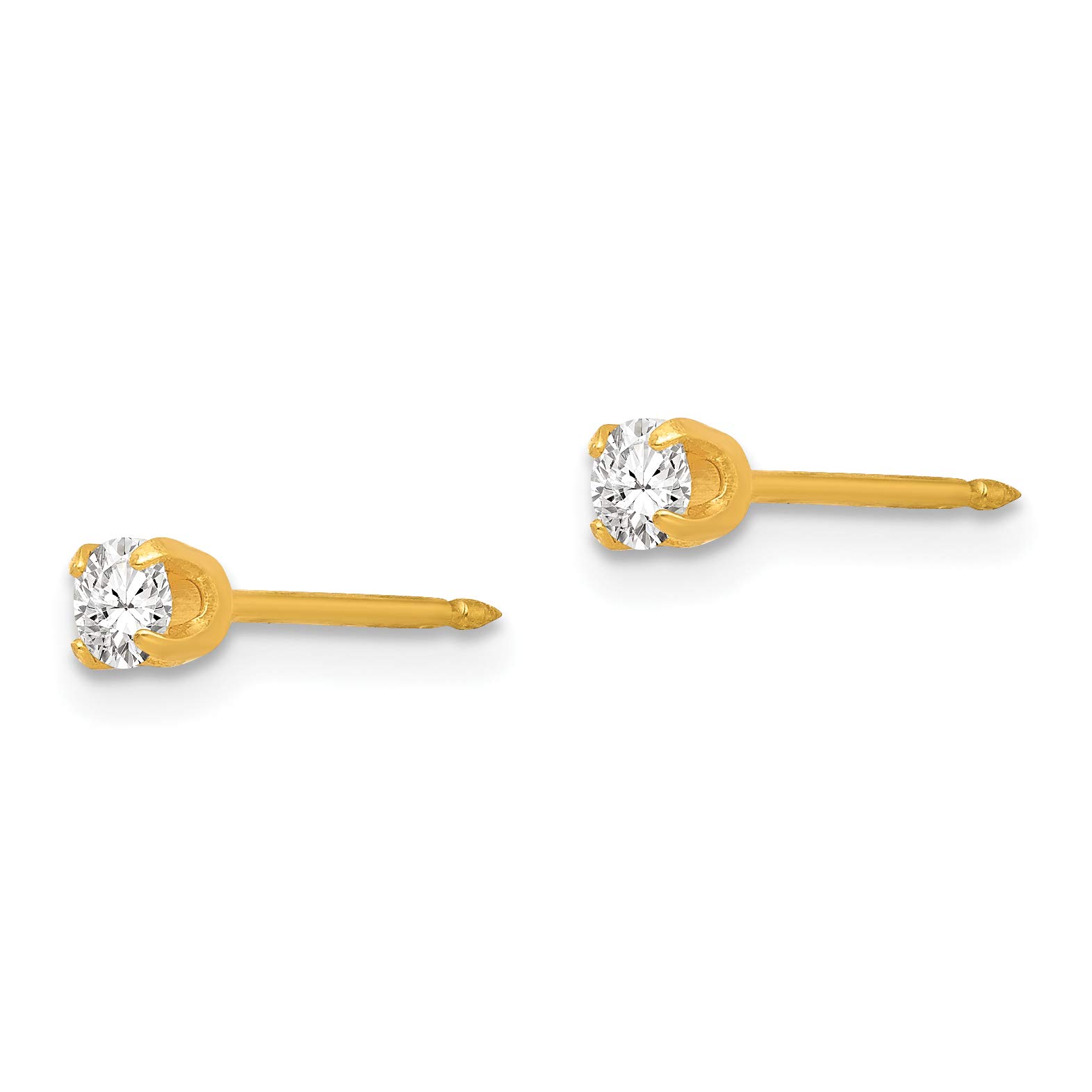 14K Yellow Gold 3mm Rhinestone Crystals Stud Earrings Ear Piercing Studs April Birthstone Jewelry