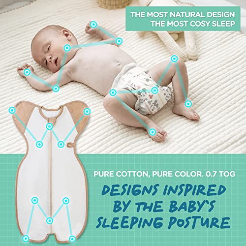 CCOCCOZAM Swaddle, Organic, Air mesh, White, Medium, 3-6 momths, 13-19 lbs, Transition Baby Sleep Sack Allow Your Baby to Sleep in a Preferred up-arm Position, Designed for Free Hand Movement