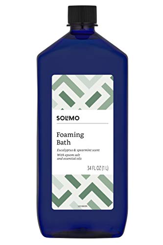 Amazon Brand - Solimo Eucalyptus & Spearmint Scented Foaming Bath with Essential Oils, 34 fl oz (Pack of 4)