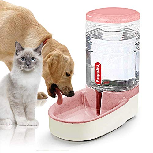 Automatic Cat Feeder Automatic Dog Water Dispenser 1 Gallon Double Bowl Design for Cats or Small Pets (Pink Water)