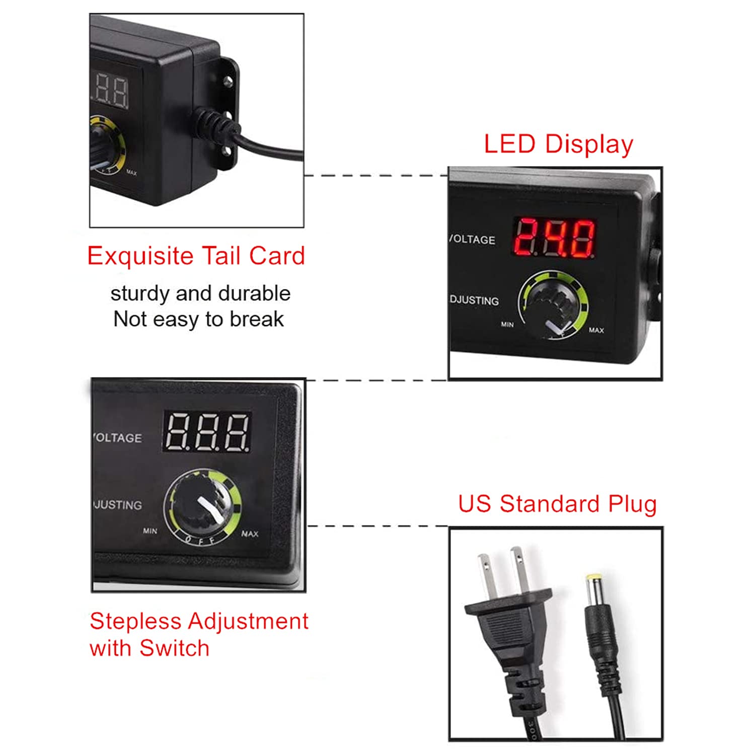 3V ~ 24V 2.5A 60W Power Supply with Volt Diaplay Adjustable DC 3V 5V 6V 9V 12V 15V 16V 18V 19V 20V 24V Variable Universal AC/DC Adapter 100V-240V AC to DC Converter with 8 Selectable Adapter Tips