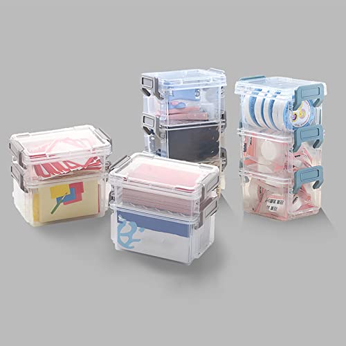 2 Pack Mini Plastic Storage Bin Organizing Container with Lids and Latching Buckles Stackable Nestable Clear Storage Containers Latching Box with Handle for Organizing, Medium and Large(Blue/Grey)