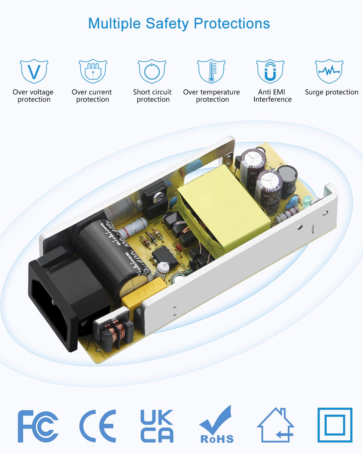 ALITOVE 12V Power Supply 6A 72W AC to DC Adapter 100~240V AC to DC 12 Volt 6 Amp Converter 12 vdc 6A 5.8A 5.5A 5.2A Transformer 5.5mmx 2.5mm 2.1mm Plug for LED Strip Light CCTV Camera DC Pump Fan
