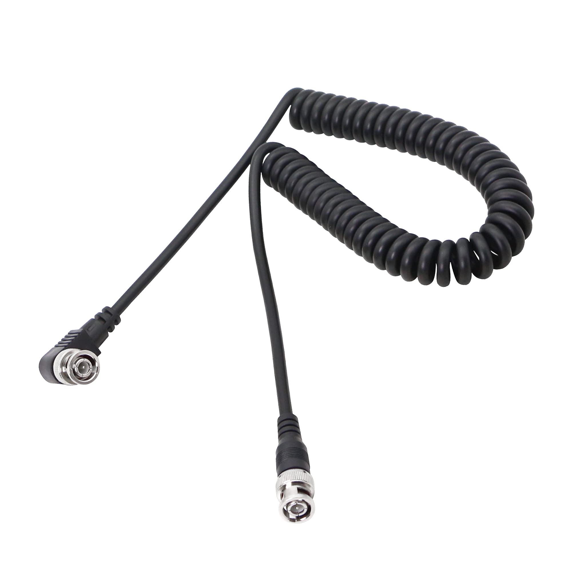 YACSEJAO BNC Cable 3G/HD SDI Coiled Cable BNC to Right Angle BNC Extension Connector Adapter for Video Security Camera CCTV Systems, Oscilloscope(Can Extend Up to 2M/6.6FT)