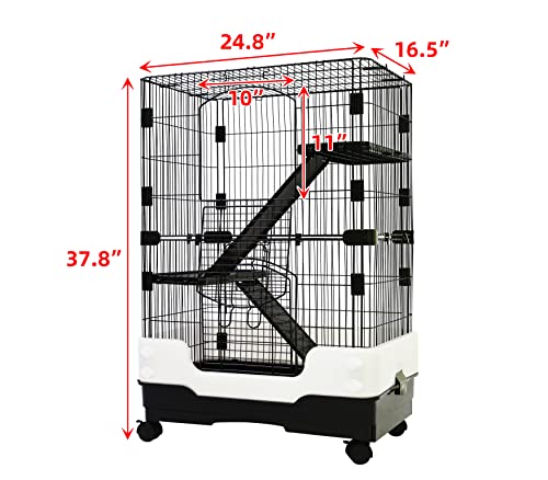3 Levels Chinchilla Ferret Hamster Pet Crate with Caster Tray and Urine Guard (Black)
