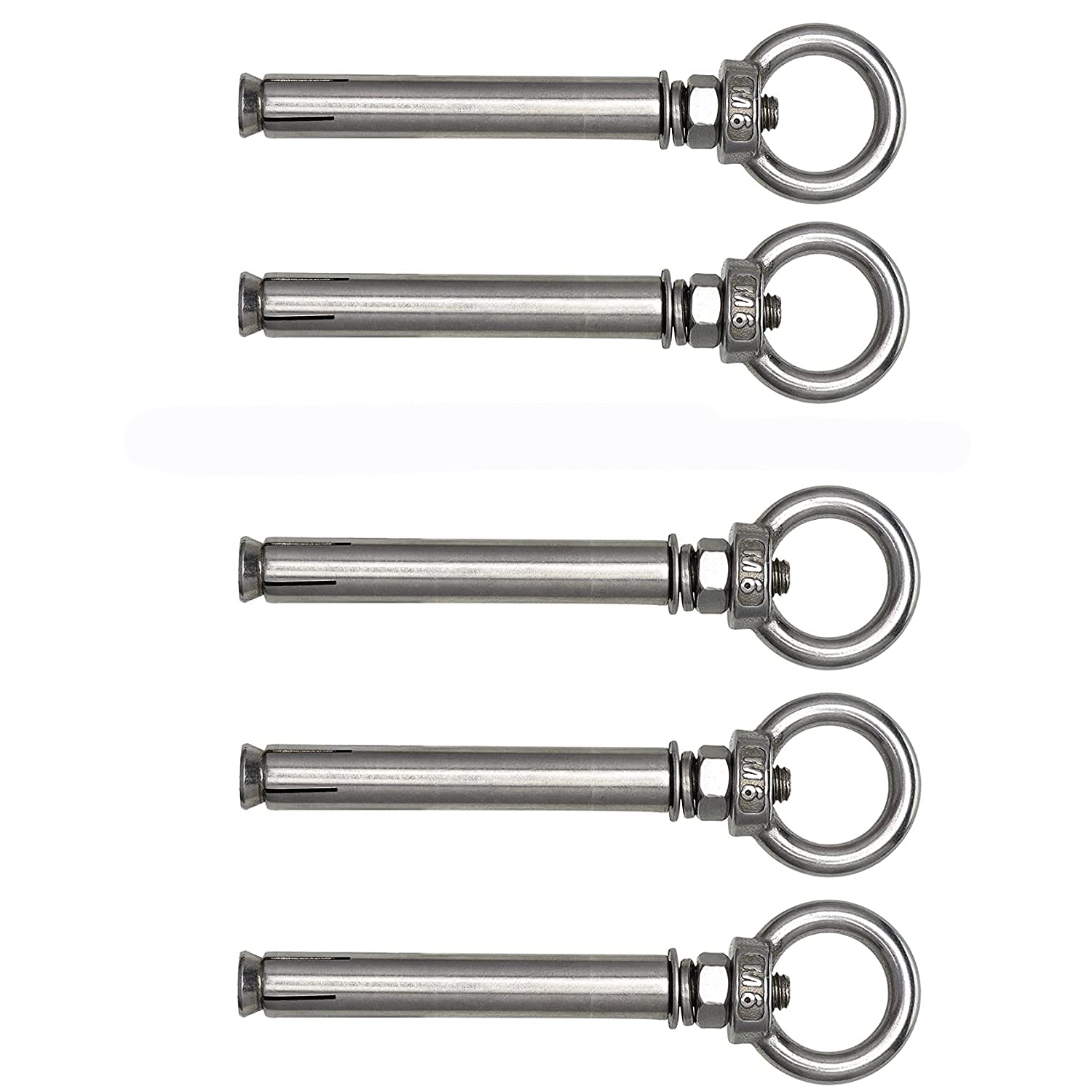 Expansion Eyebolt M6 X 80mm,5pcs Expansion Bolts 304 Stainless Steel Ring Lifting Bolt with Eye Anchor Concrete Heavy Duty Ring Screw Closed Hook Anchor Bolt,Concrete Eye Bolt