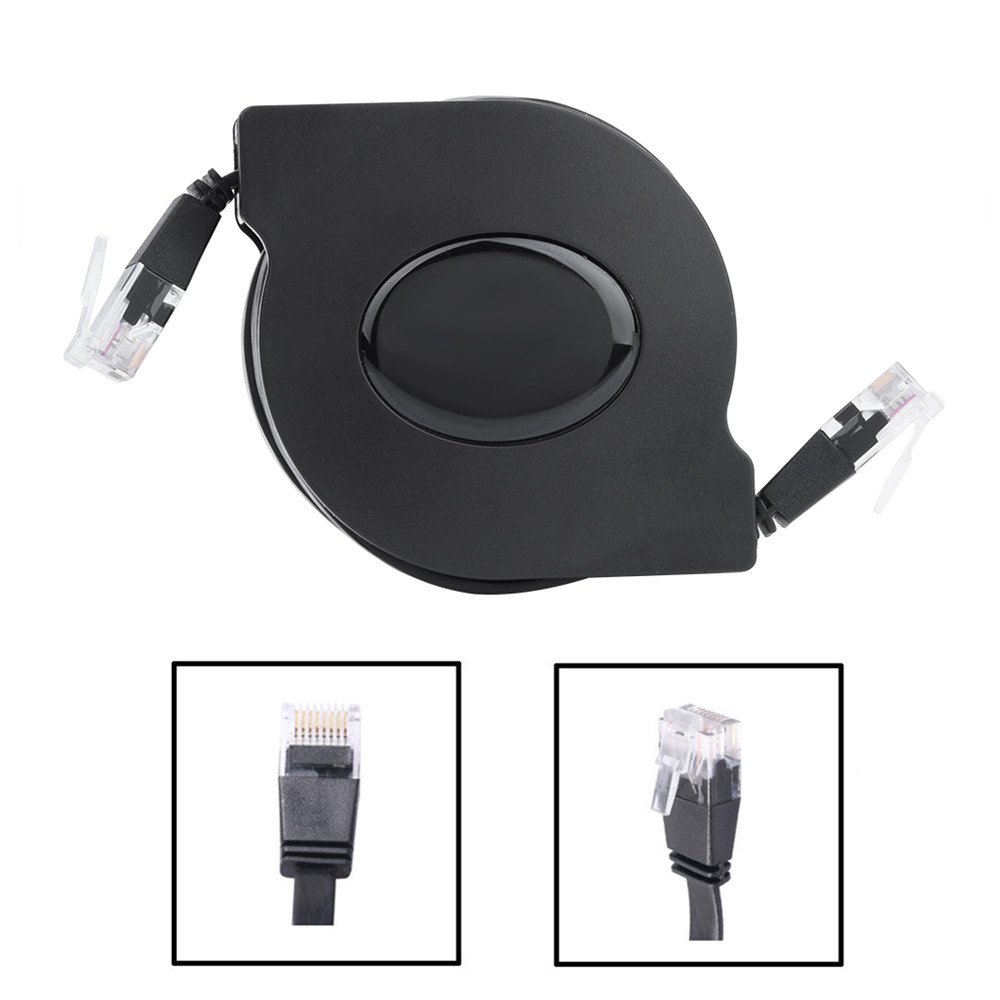 Adjustable Retractable Cat-6 10 Gigabit Ethernet Ultra Flat Retractable Cable Cat6 Ethernet Cable RJ45 Connectors for Travel, 1m / 3.3ft, 2m / 6.6ft Optional(6.6ft)