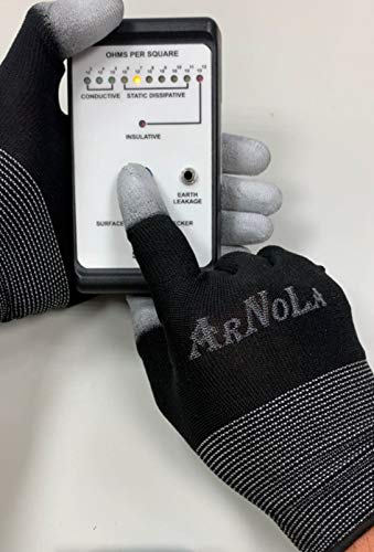 ARNOLA 2 Pairs Black Anti Static Gloves Top Fit Fingertip 13G Carbon Fibers PU Coated ESD Safety Work Gloves (2, Large)
