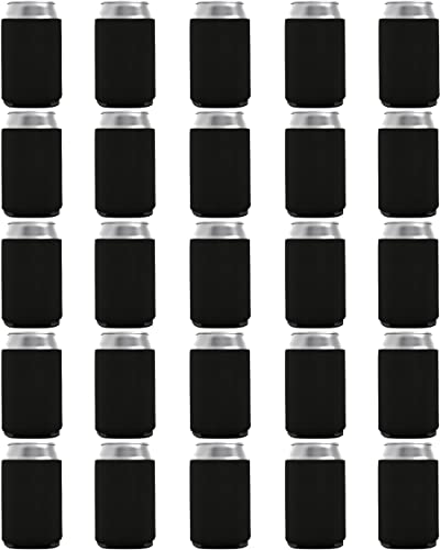 25 Pack Black Blank Can Cooler Sleeves, Customizable Bulk Sublimation Can Coolers, Extra-Thick Collapsible Drink Insulator Sleeve, Beer Can Coolers for Party Beverages, PartyPrints