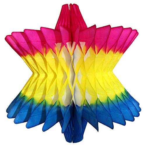 3-Pack Hanging Honeycomb Tissue Paper Star of David Party Decoration, Multi Rainbow Cerise Yellow Blue, 14 Inch