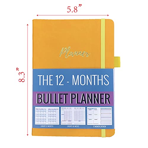 12 Months Undated Planner Daily Weekly And Monthly Hourly Scheduling to Hit Your Goals,8.3 x 5.8" Faux Leather Hardcover, Start Any Time (orange)