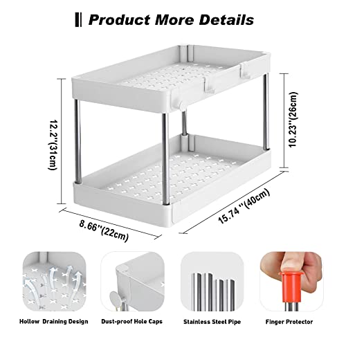 2 Pack Under Sink Organizer,2 Tier Under Sink Organizers And Storage For Kitchen Bathroom,Under Sink Cabinet Organizer,Multi-purpose Stable And Sturdy Cabinet Countertop Organizer,White