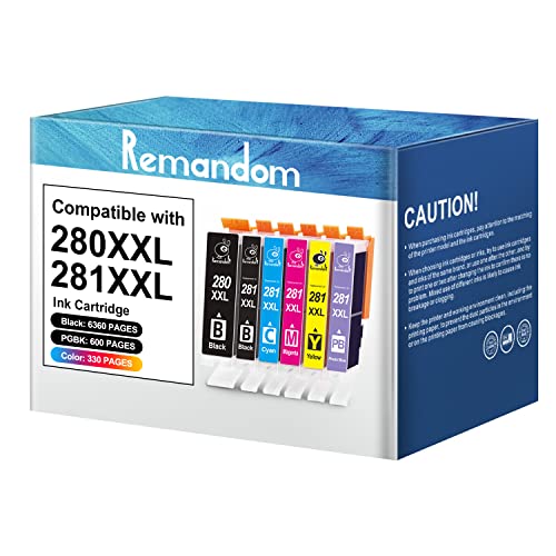 Remandom for PGI-280XXL CLI-281XXL Ink Replacement for Canon Printer Ink 280 281 Combo for Canon Pixma TR8620 TR7520 TR8520 TST6120 TS6220 TS6320 TS9521C Printer (6-Pack)