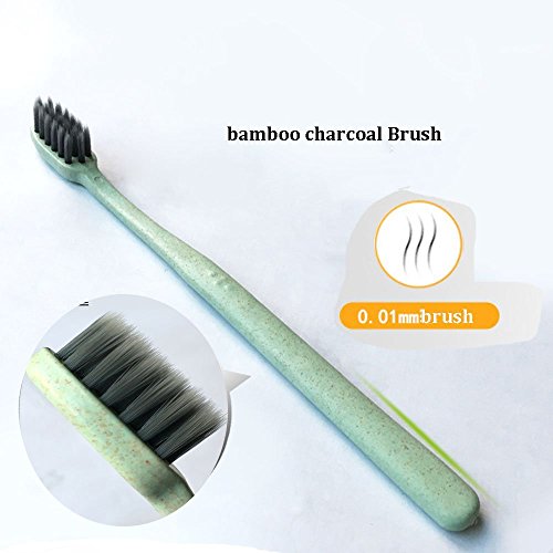 4 Pack Bamboo Charcoal Toothbrush Semilyn Wheat Straw Toothbrush Eco-Friendly ergonomic Soft Bristles Toothbrush Small Heads Superfine Teeth Comfortable for Sensitive Gums for Kid and Adult (4 Color)