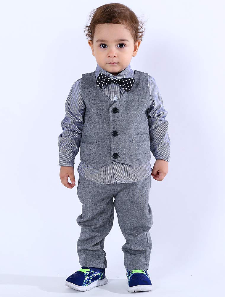 Abolai Baby Boys' 4 Piece Vest Set with Shirt,Vest and Pant Grey 90