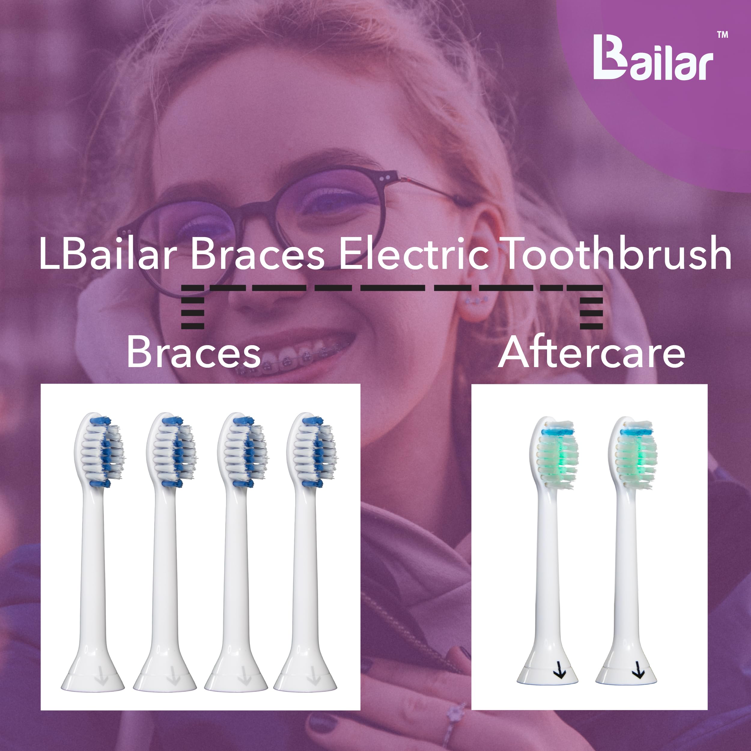 LBailar Braces Toothbrush Rechargeable with 4 Heads Bonus 2 AFTERCARE