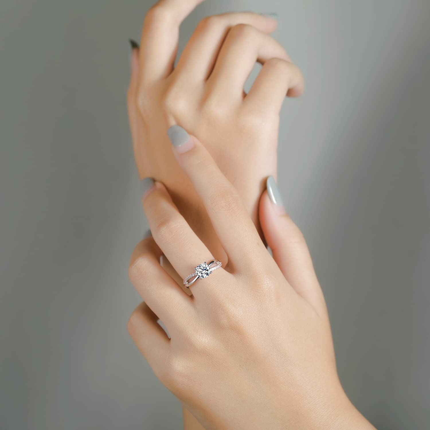 18K White Gold Plated Infinity Twisting Round Cubic Zirconia Promise Engagement Eternity Halo CZ Wedding Anniversary Created Diamond Ring for Women Men (5)