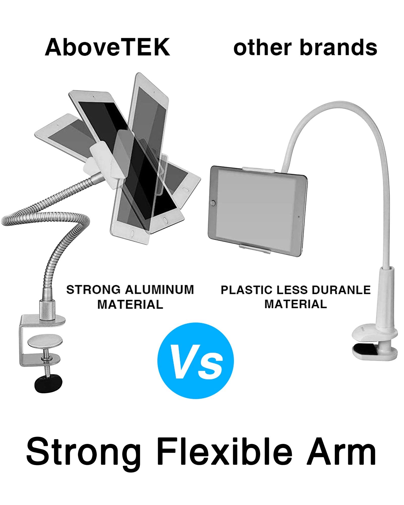 AboveTEK Gooseneck Tablet Holder, Aluminum iPad Stand Flexible Long Arm iPad Desk Mount for Bed Kitchen Office, Heavy Duty Tablet Mount Stand Compatible with iPad iPhone 6-13Pro, Fits for 3.5" - 11"