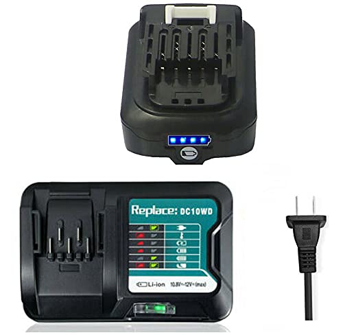 2X BL1021B Battery 12V 2Ah with Charger DC10WD, Replace for 12V Makita Battery BL1021B BL1016 BL1041B 197339-1 197406-2 BL1040 BL1040B BL1015B BL1040 / MP100DZ CG100D JR103DZ DF333DZ TD110D HR140DZ