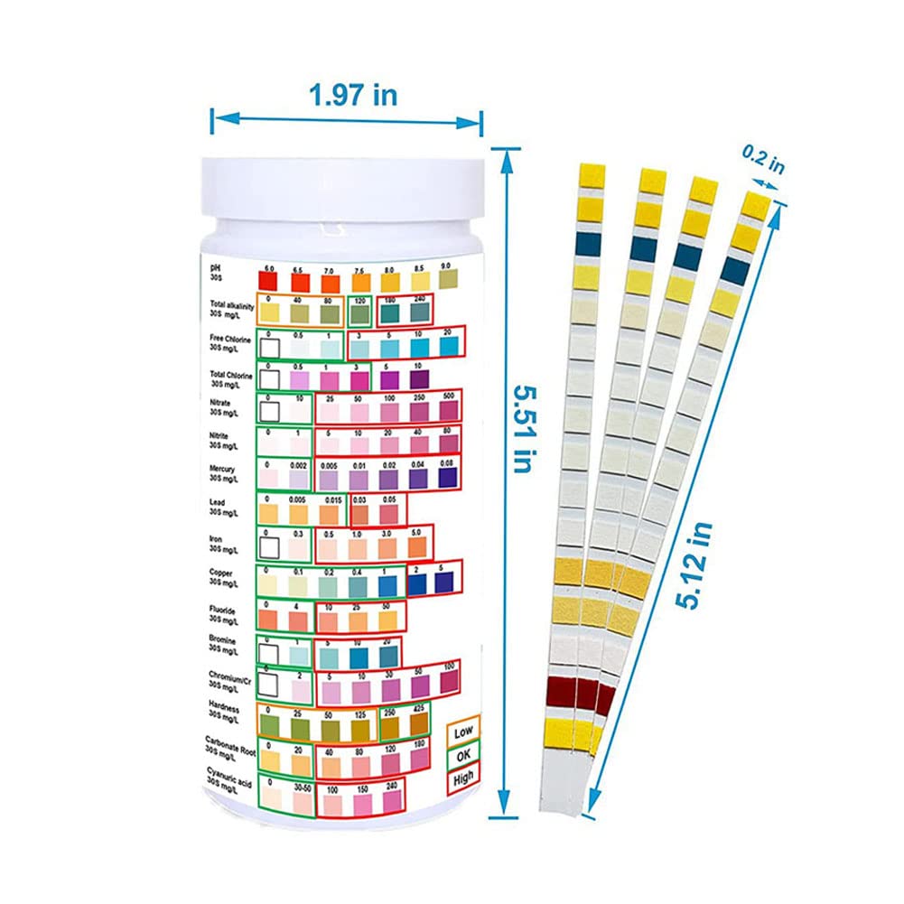 16 in 1 Water Testing Kits for Drinking Swimming Water, Well Water Test Kit for Home Tap Water Quality, Strips Testing Lead Fluoride pH Iron Chlorine Hardness and More (50)